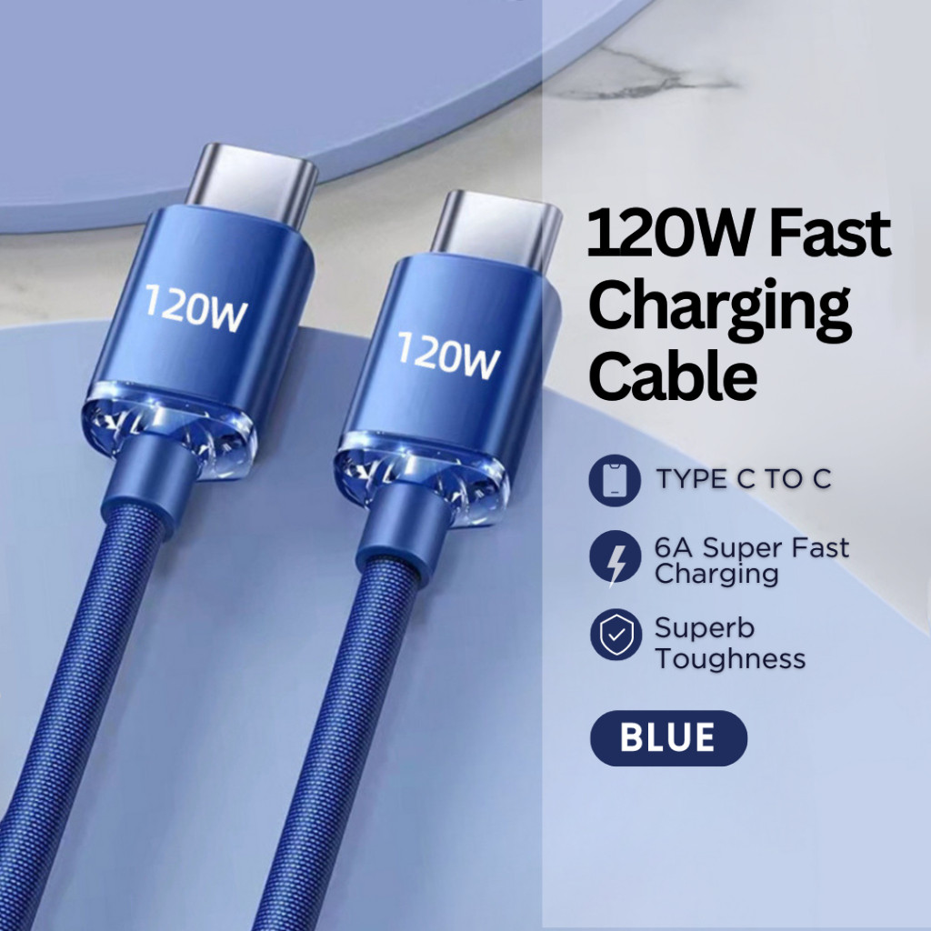 mixshop 120W PD Super Fast Charging Cable, Type C to Type C Cable, 1m/1 ...