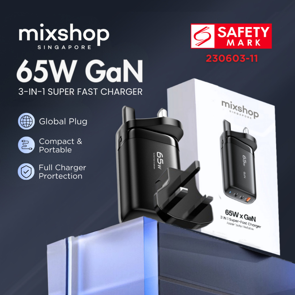mixshop 65W GaN PD Super Fast Charger with UK/US Plugs/Multi Plug ...