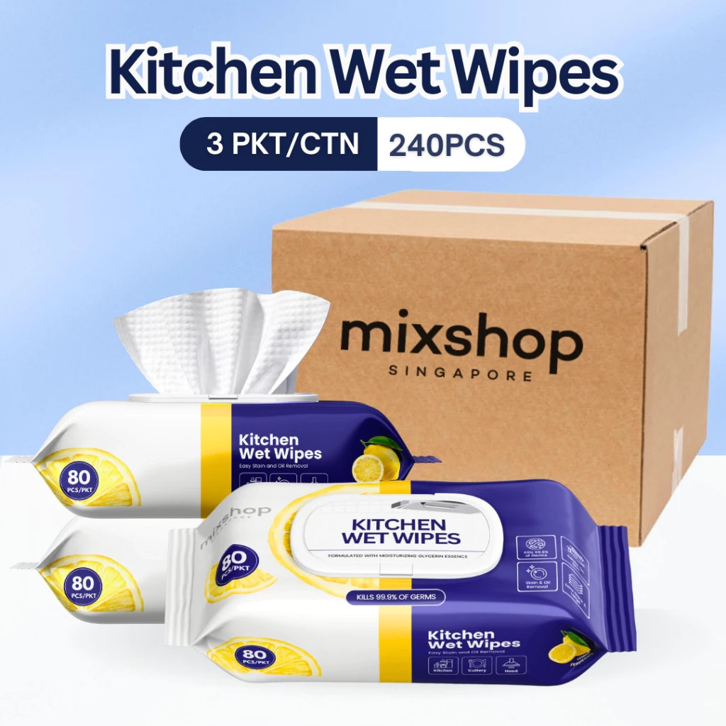mixshop Kitchen Wet Wipes Lemon, 3 Pkt per Carton Total 240 Sheets, Oil ...