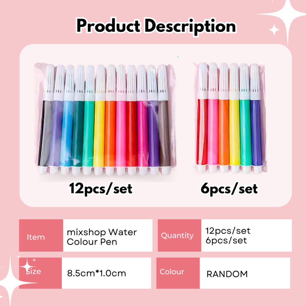 mixshop Mini Water Colour Pen 6 Colours, 12 Colours Pen, Art Craft ...