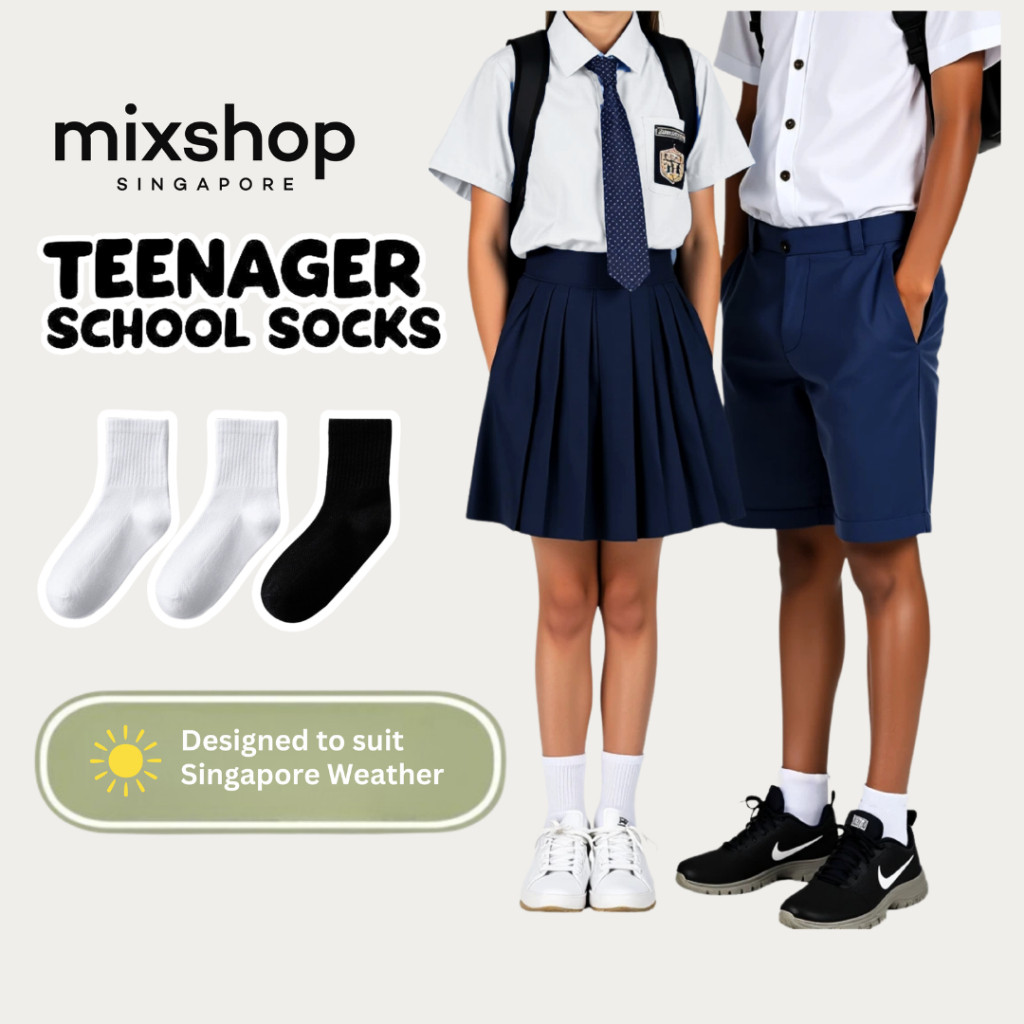 Mixshop Teen & Kids Cotton School Socks | White/Black | Children ...